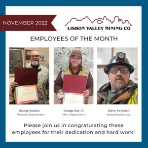 November Employees of the Month | Lisbon Valley Mining Company